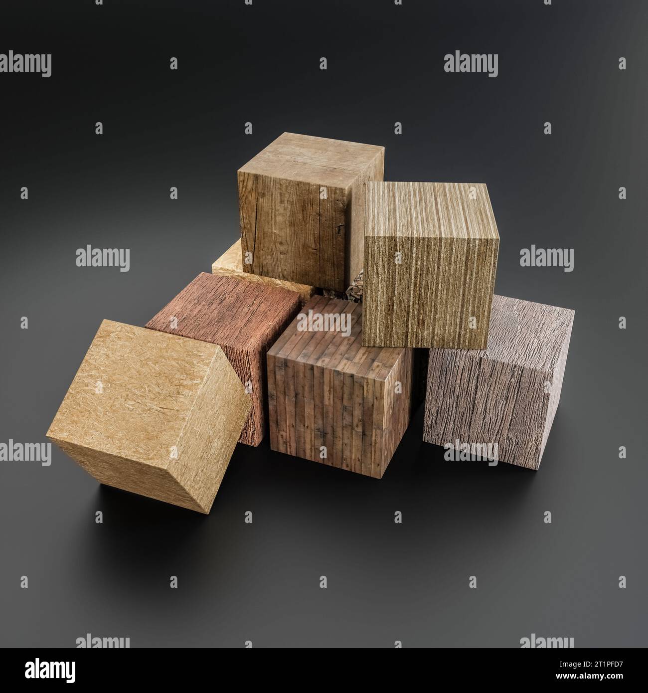 wooden sample cubes isolated on black background 3d illustration Stock ...