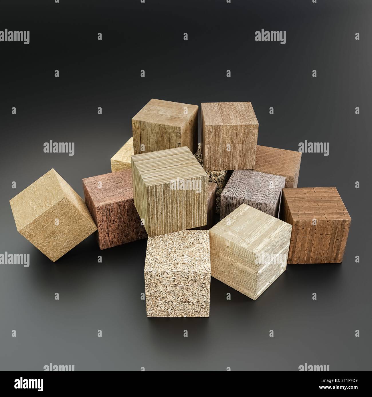 Wooden Sample Cubes Isolated On Black Background 3d Illustration Stock