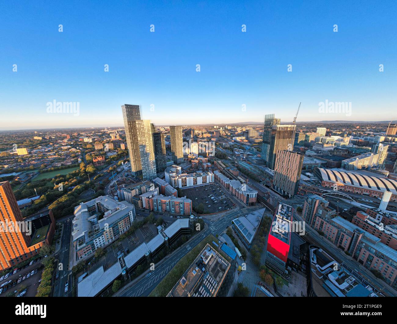Manchester City Centre Drone Aerial View Above Building Work Skyline ...