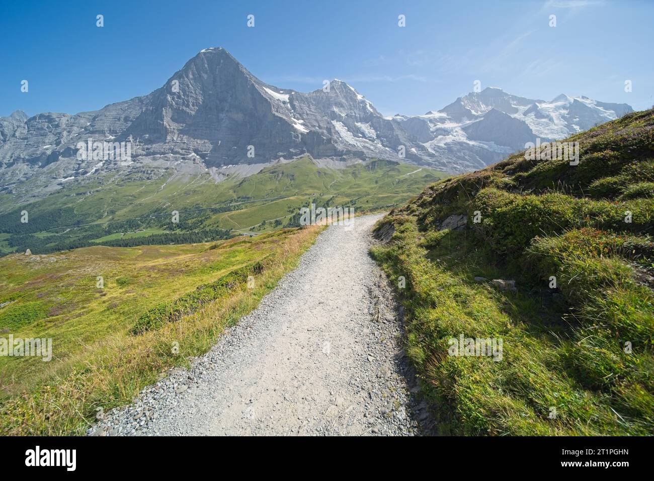 The Bernese Oberland in Switzerland, landscape from the hiking trail ...