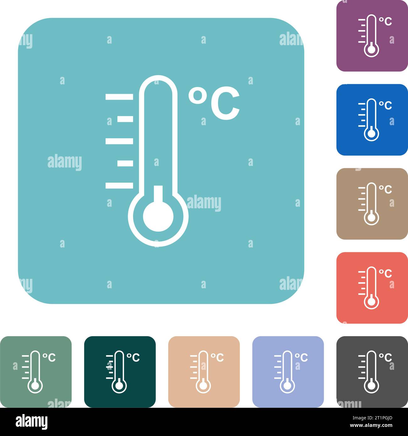 Celsius thermometer cold temperature white flat icons on color rounded square backgrounds Stock ...