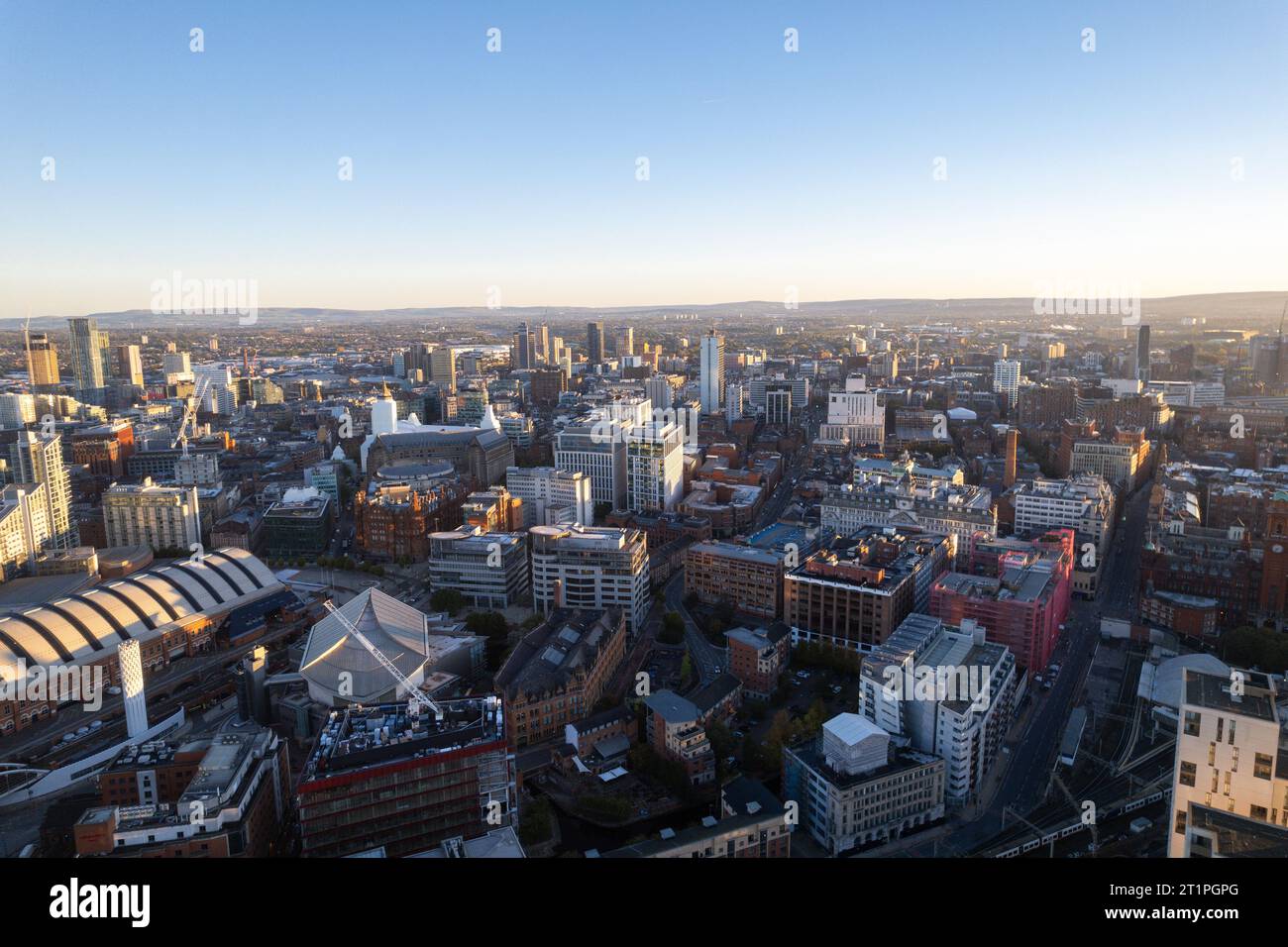 Manchester City Centre Drone Aerial View Above Building Work Skyline ...