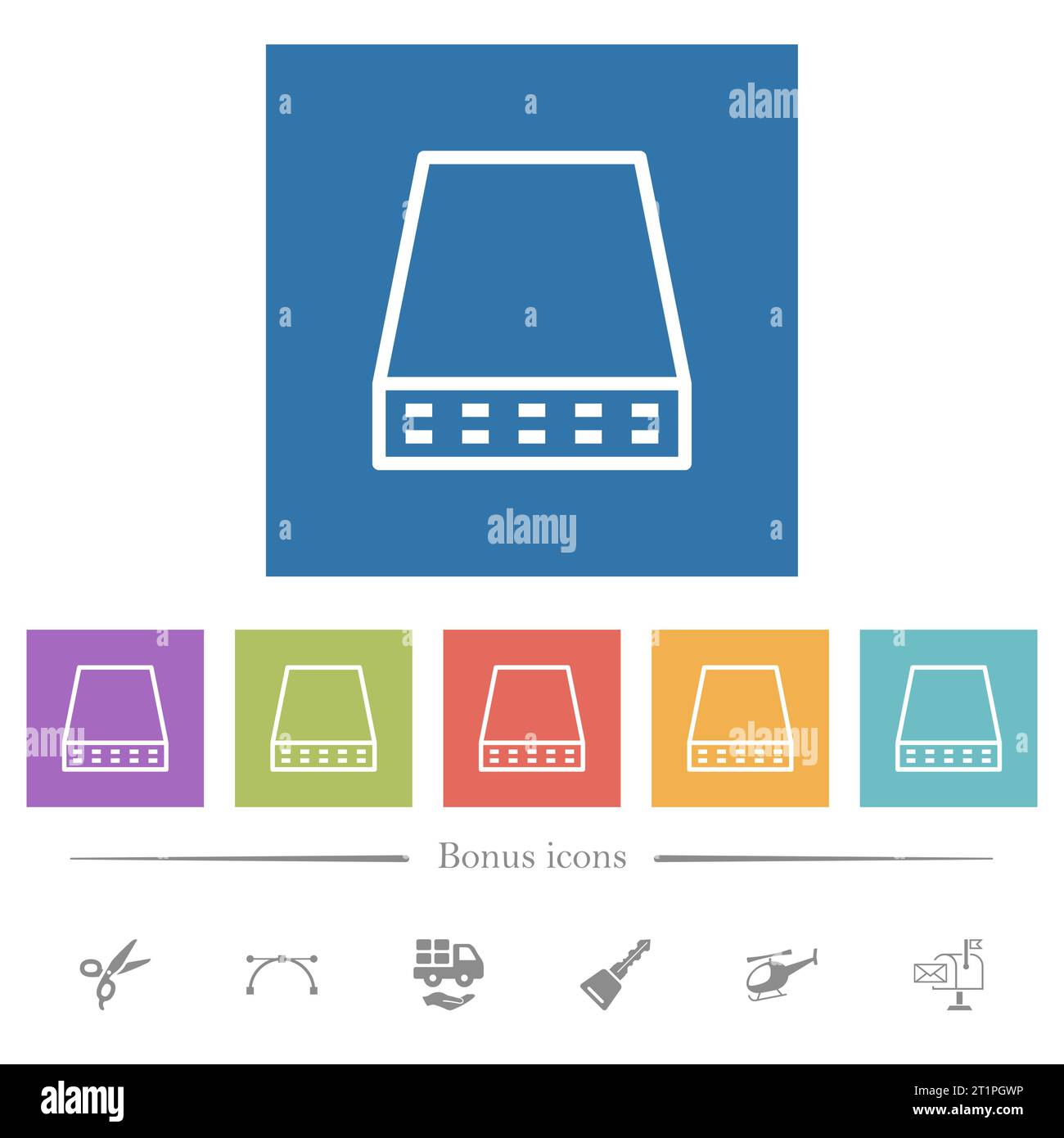 Computer data storage outline flat white icons in square backgrounds. 6 ...