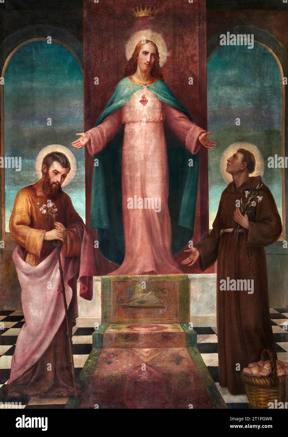 Sacro Cuore di Gesù con S. Giuseppe e .S.Antonio da Padova - olio su ...