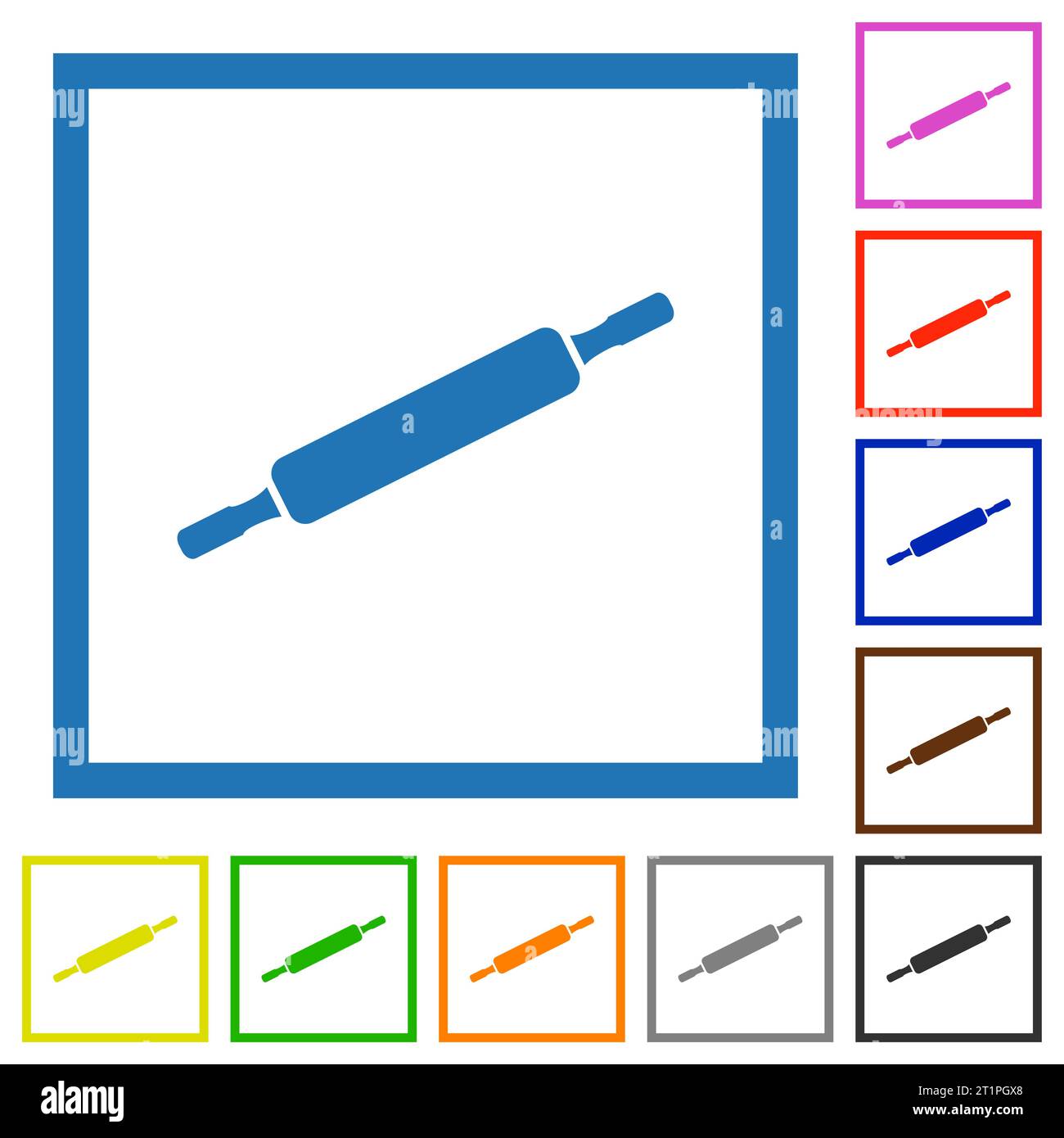 Rolling pin solid flat color icons in square frames on white background ...