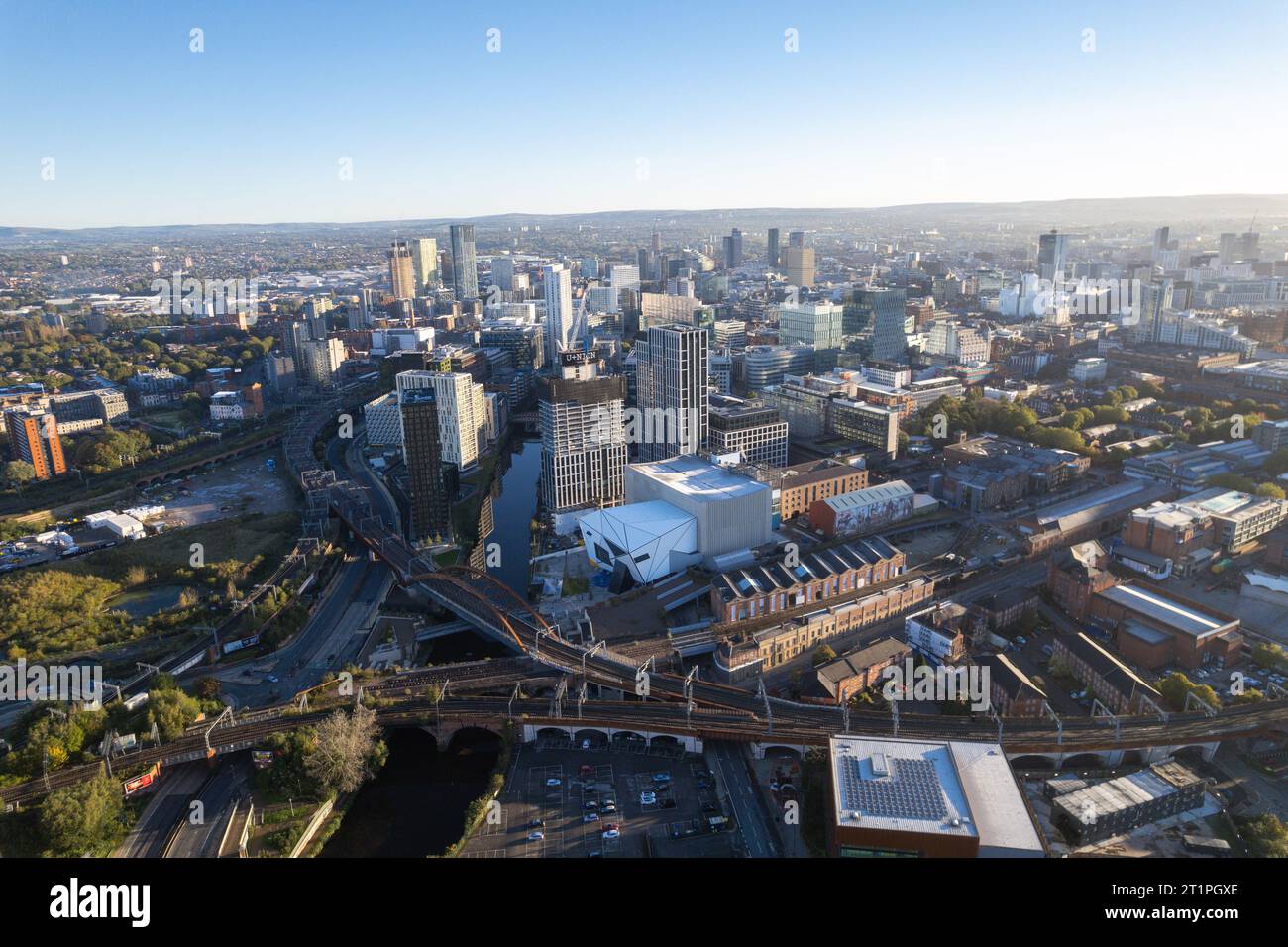 Manchester City Centre Drone Aerial View Above Building Work Skyline ...