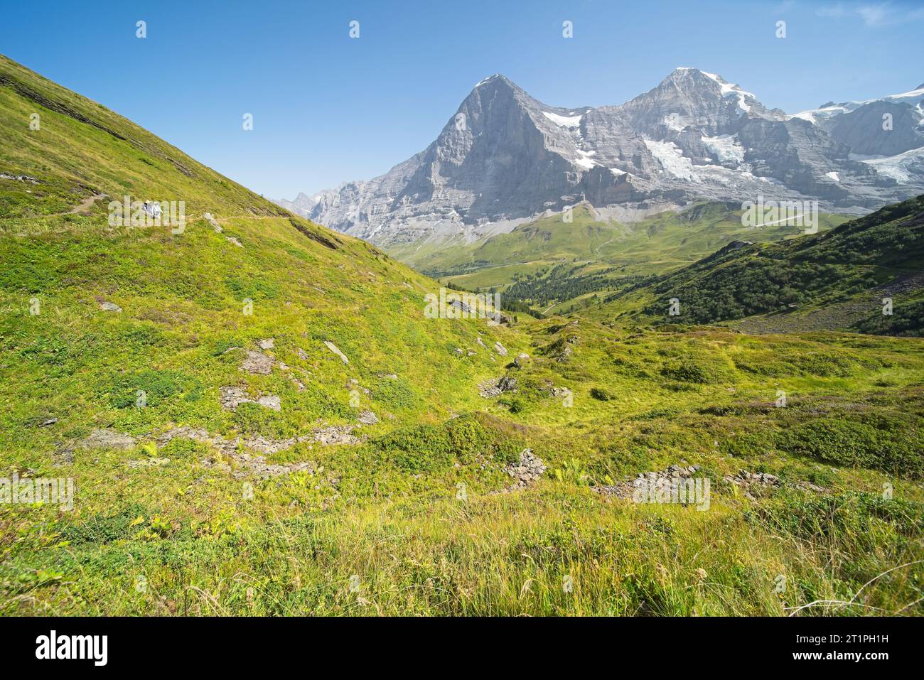 The Bernese Oberland in Switzerland, landscape from the hiking trail ...