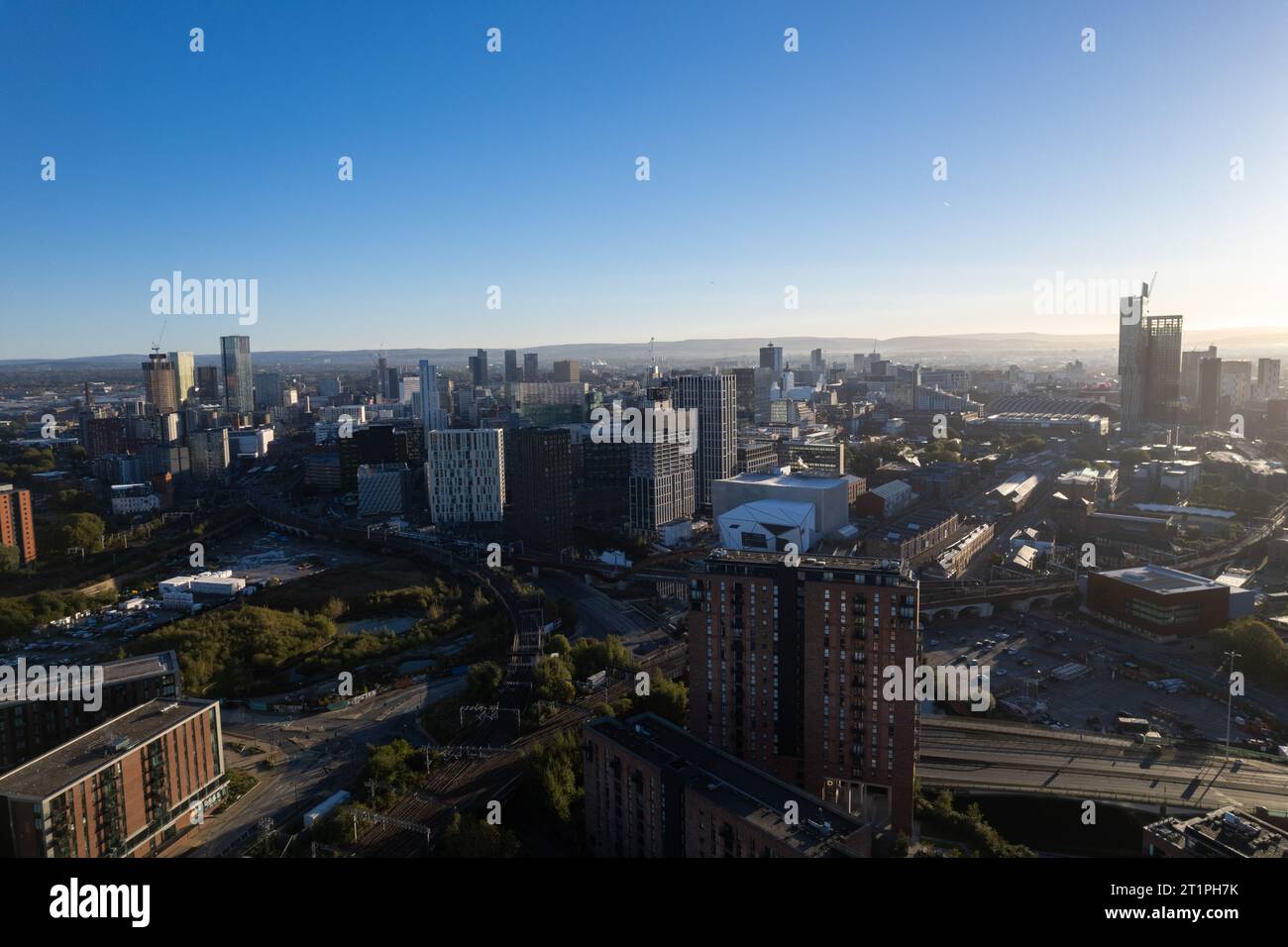 Manchester City Centre Drone Aerial View Above Building Work Skyline ...