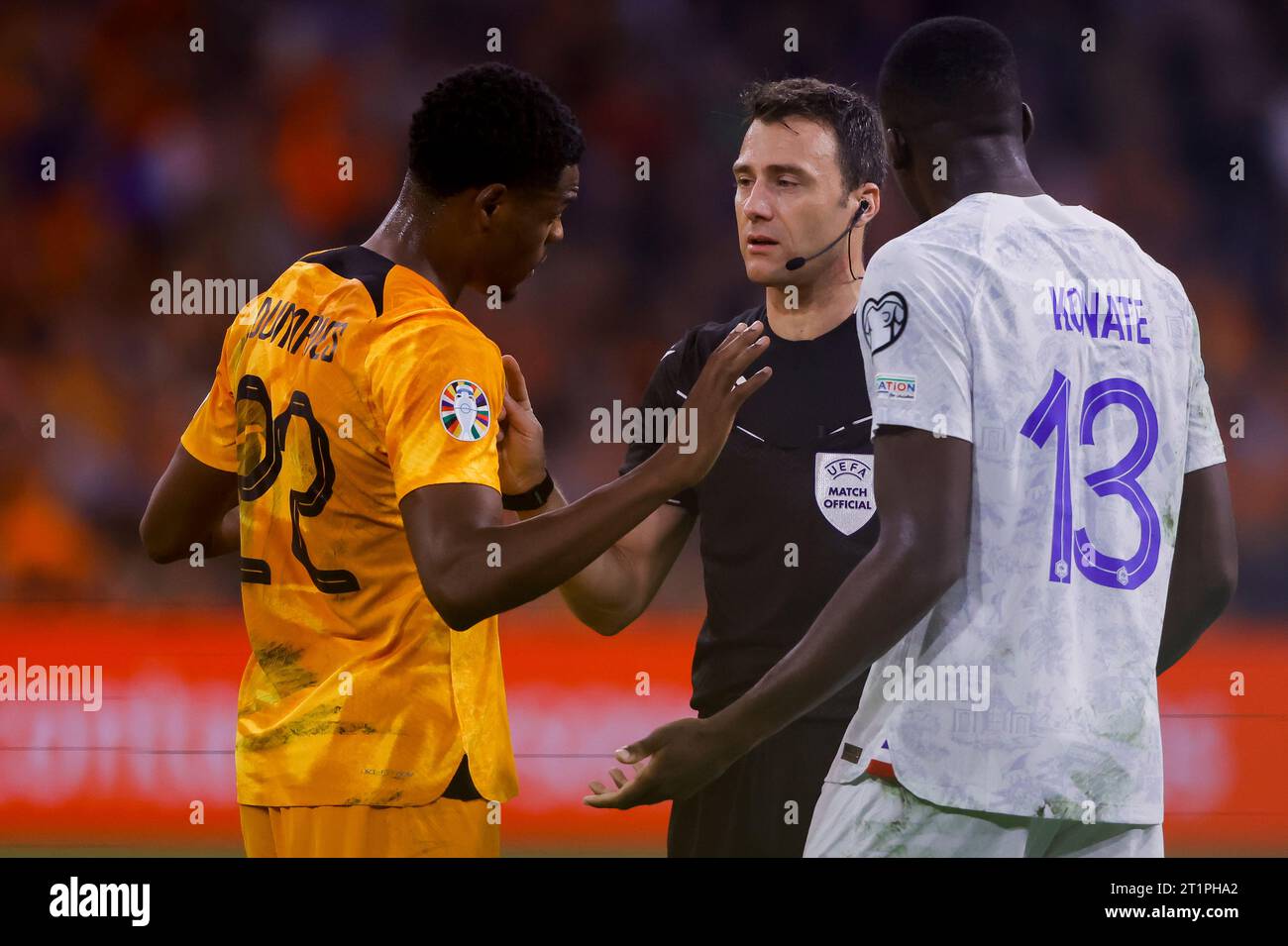 AMSTERDAM, NETHERLANDS - OCTOBER 13: referee Felix Zwayer and Denzel ...