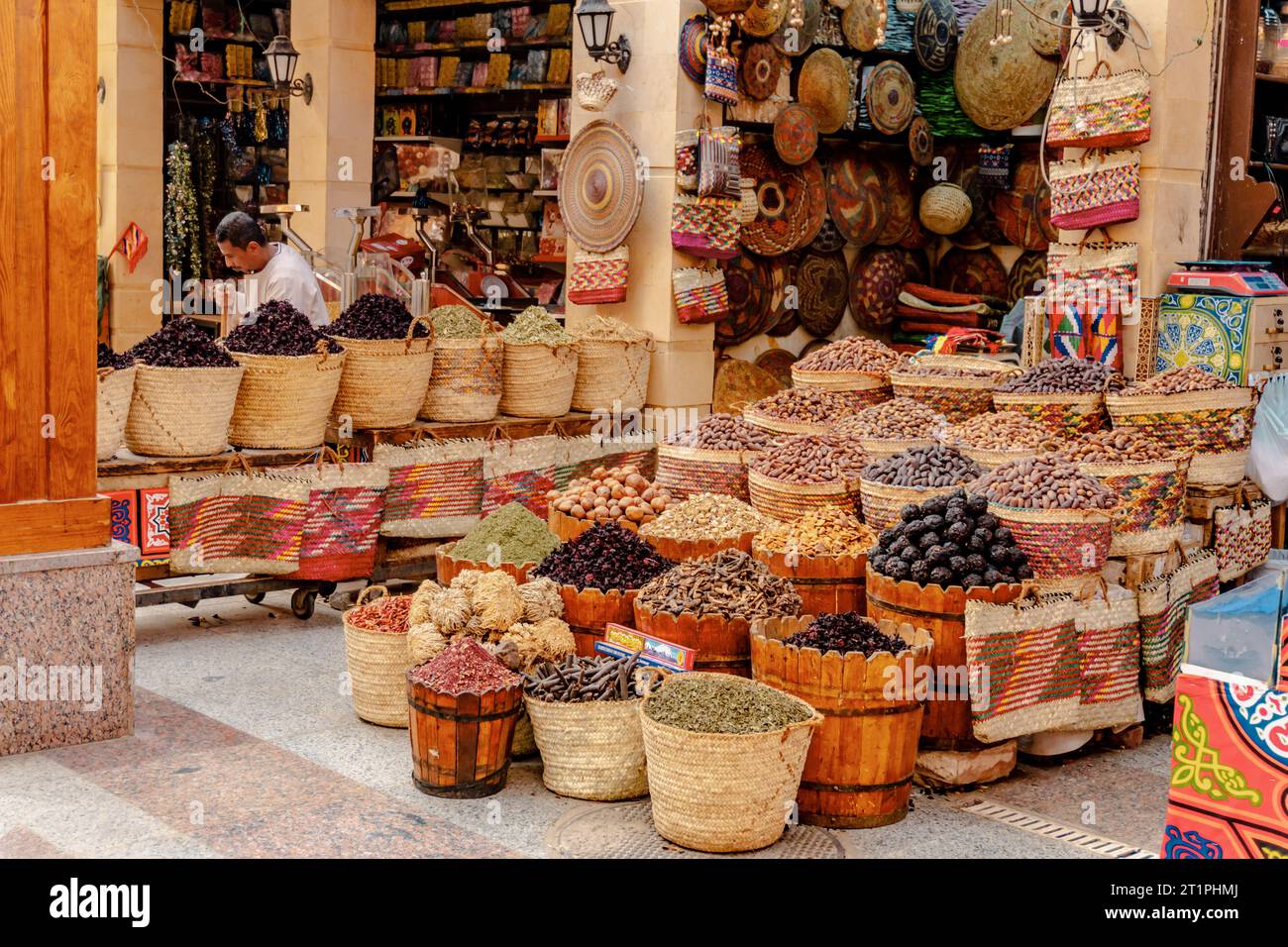 Colorful food and spices bazaar shop in Aswan Stock Photo - Alamy