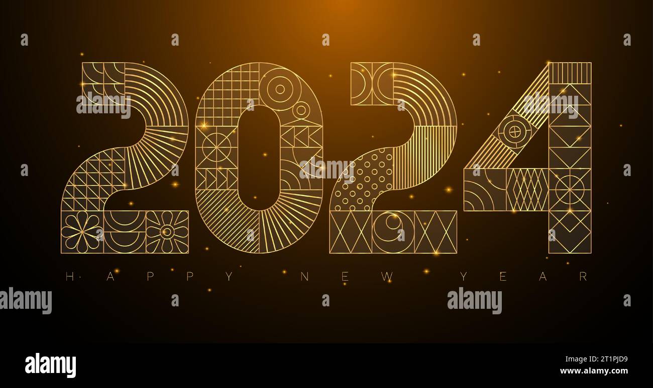 Golden luxury 2024 modern geometric New Year card. Grid based design ...