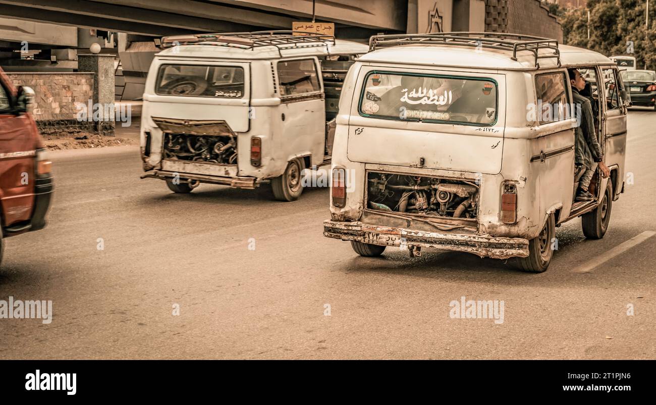 Cairo Egypt Dez 2022 Street view in Cairo with old scrap transport vans ...