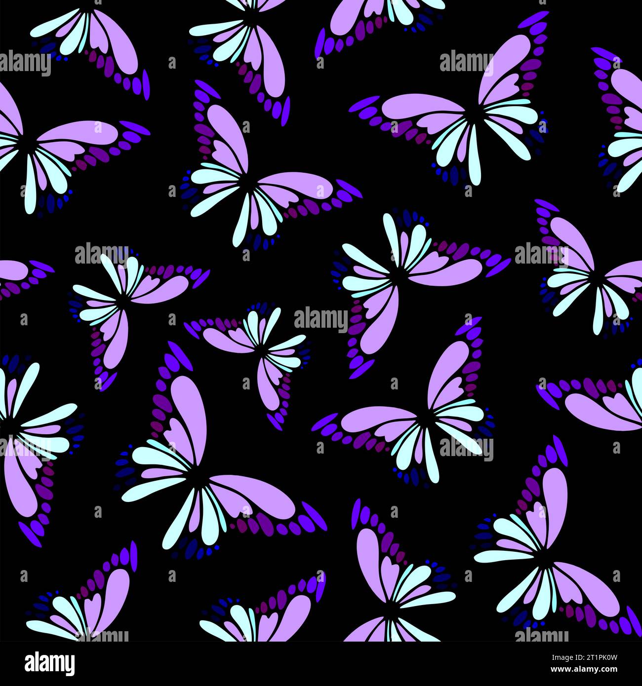 seamless pattern of blue-violet decorative butterflies on a black ...