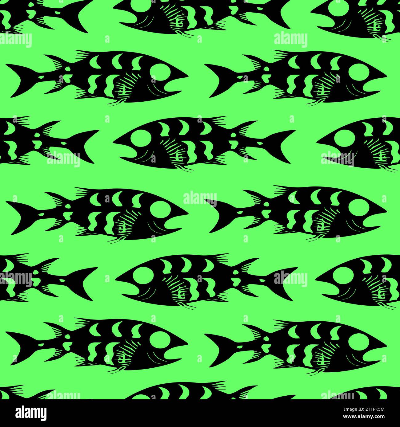 simple seamless pattern of black graphic fish on a green background ...