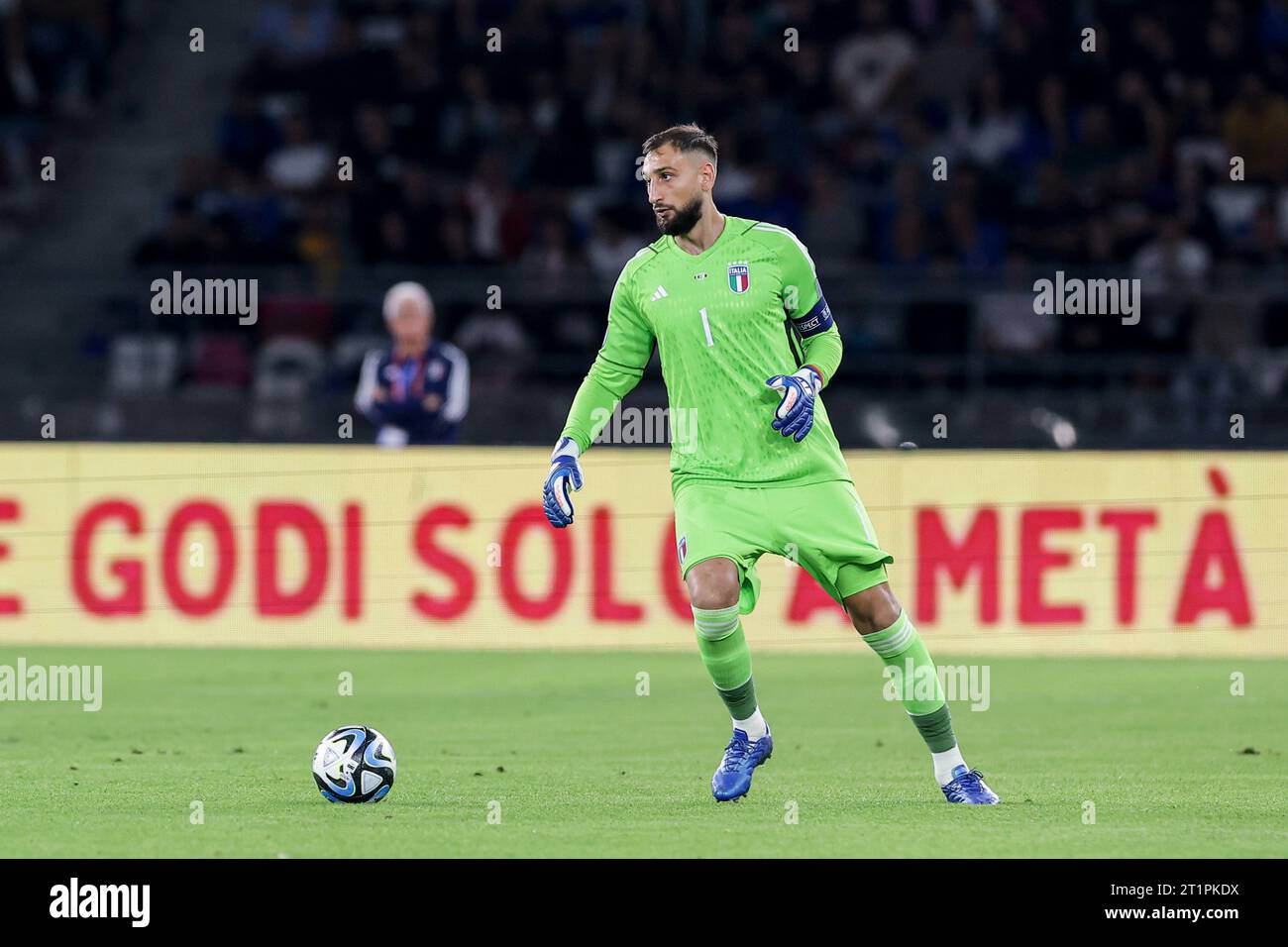 Italian's goalkeeper Gianluigi Donnarumma controls the ball during the ...