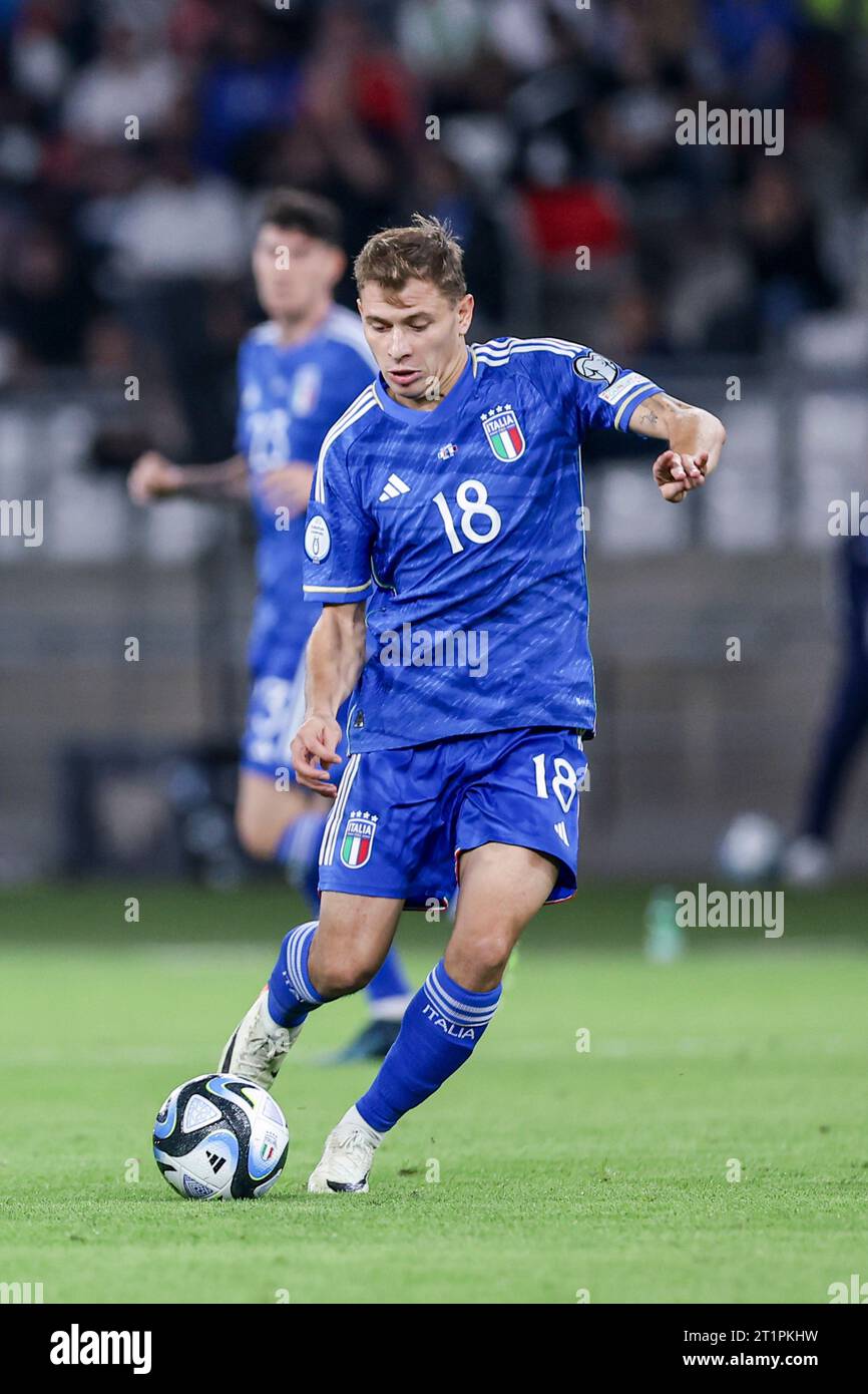 Italian's midfielder Nicolo Barella controls the ball during the Euro ...