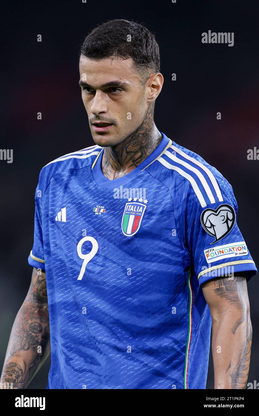 Italian's forward Gianluca Scamacca looks during the Euro 2024 ...