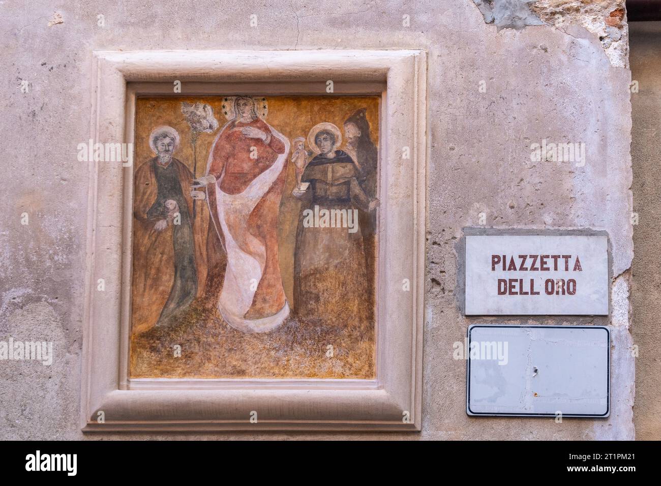 Recently Restored Votive Shrine Depicting The Virgin Mary Between St