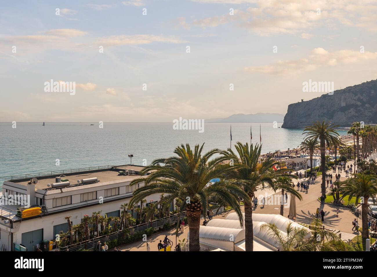 Elevated view of the promenade with the Promontory of Caprazoppa and ...