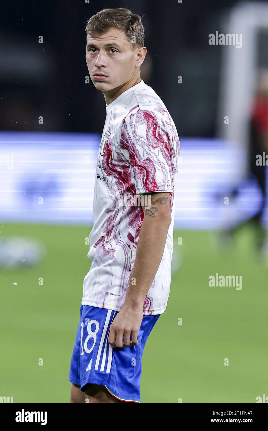 Bari, Italy. 14th Oct, 2023. Italian's midfielder Nicolo Barella looks ...
