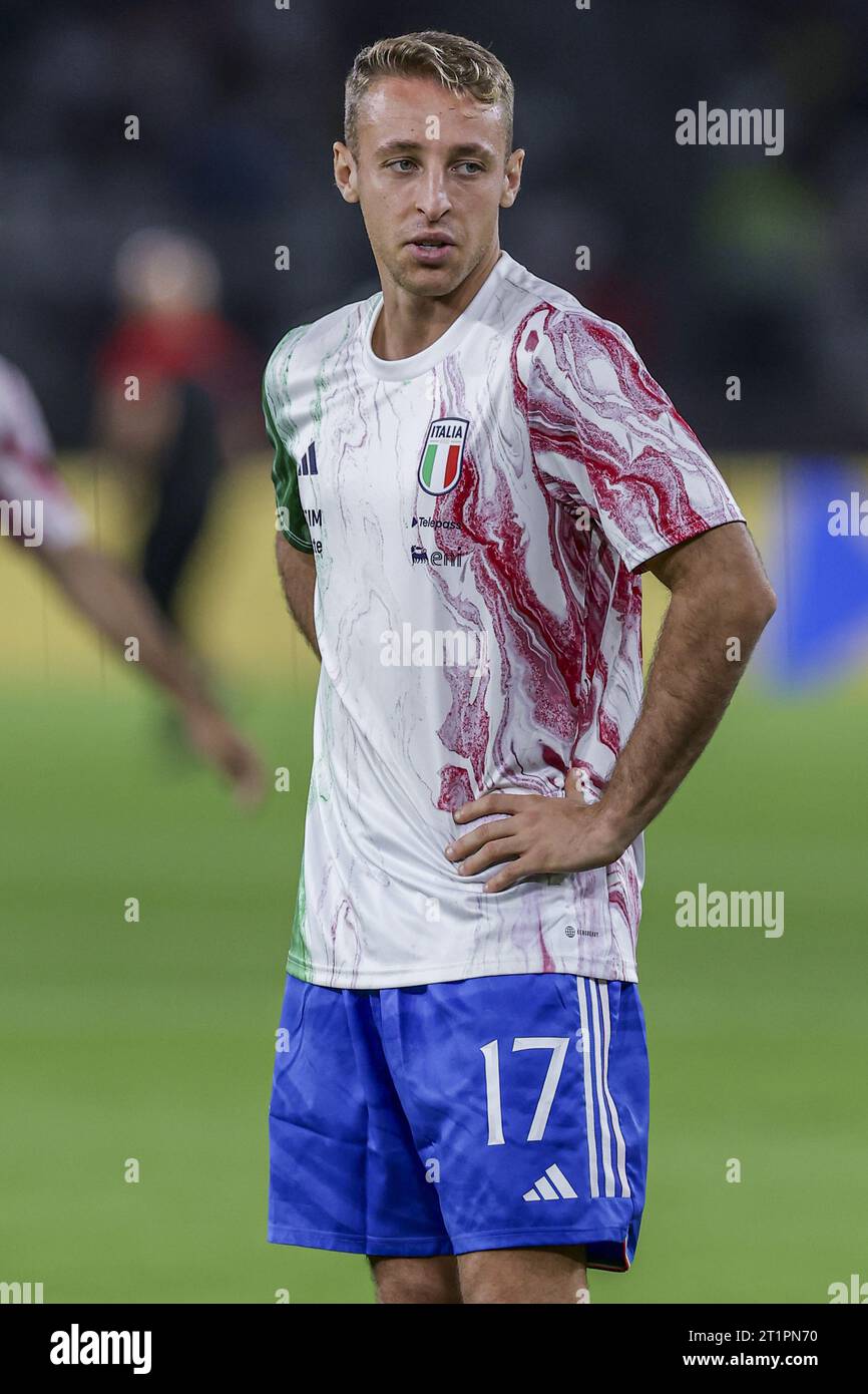 Bari, Italy. 14th Oct, 2023. Italian's midfielder Davide Frattesi looks ...