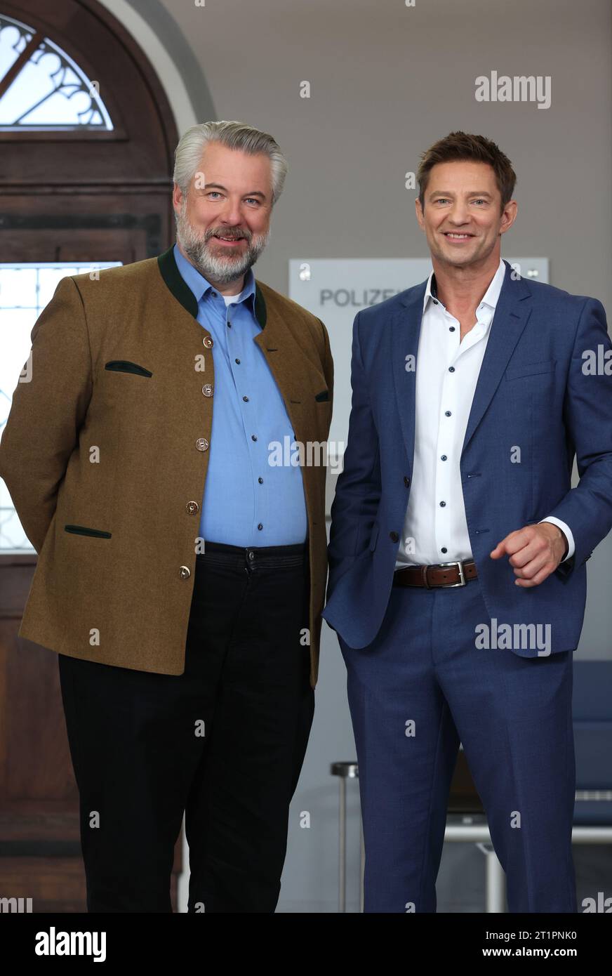 Munich, Germany. 14th Oct, 2023. Dieter Fischer (l) and Igor Jeftic stand at a photo shoot for ...