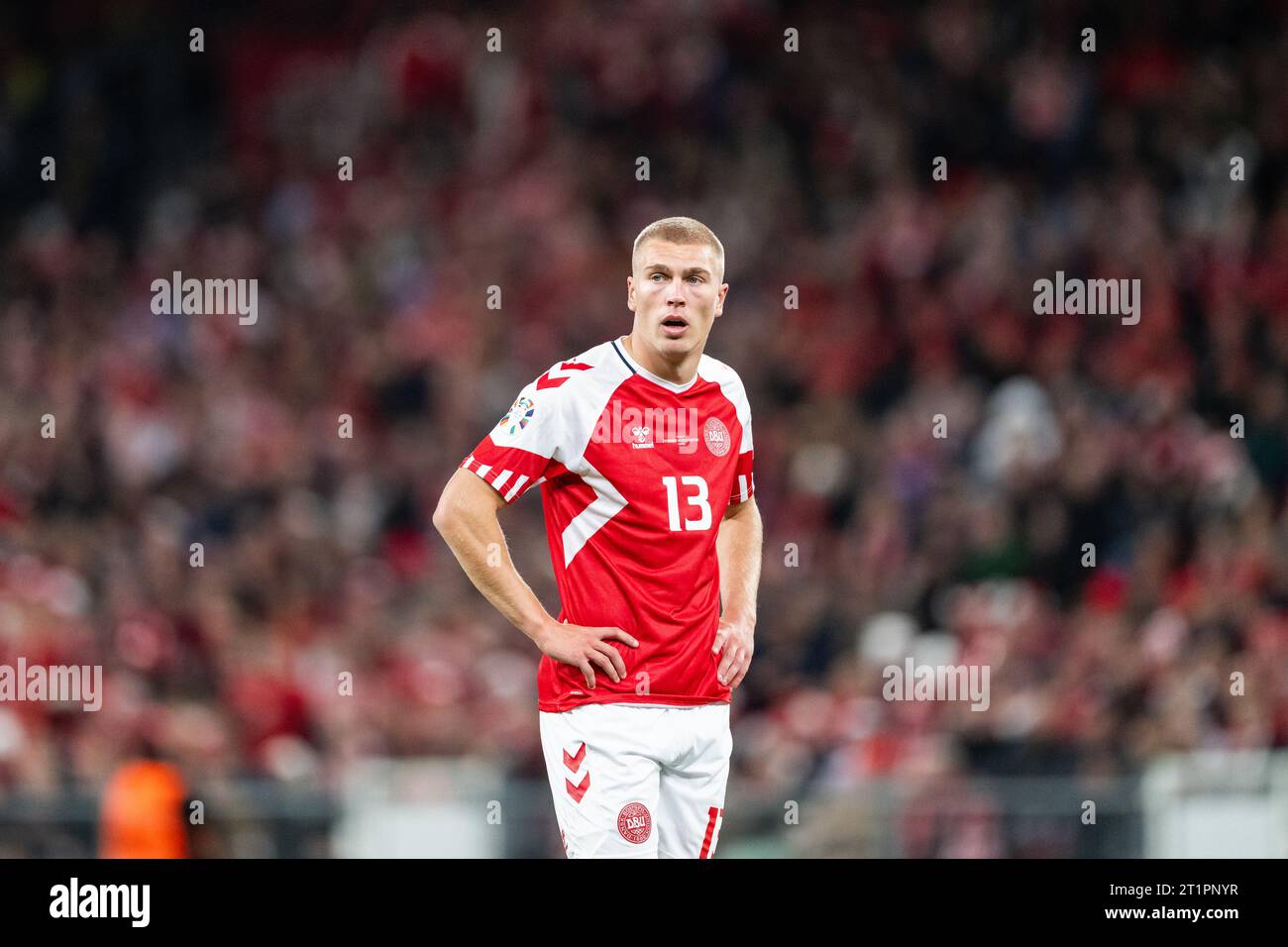 Copenhagen, Denmark. 14th Oct, 2023. Rasmus Kristensen (13) of Denmark ...