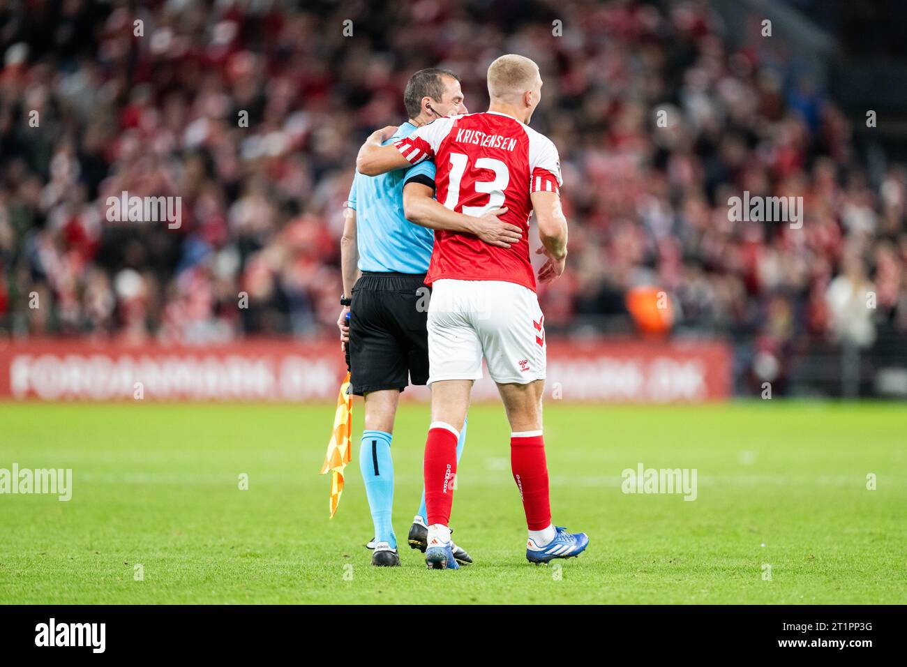 Copenhagen, Denmark. 14th Oct, 2023. Rasmus Kristensen (13) of Denmark ...