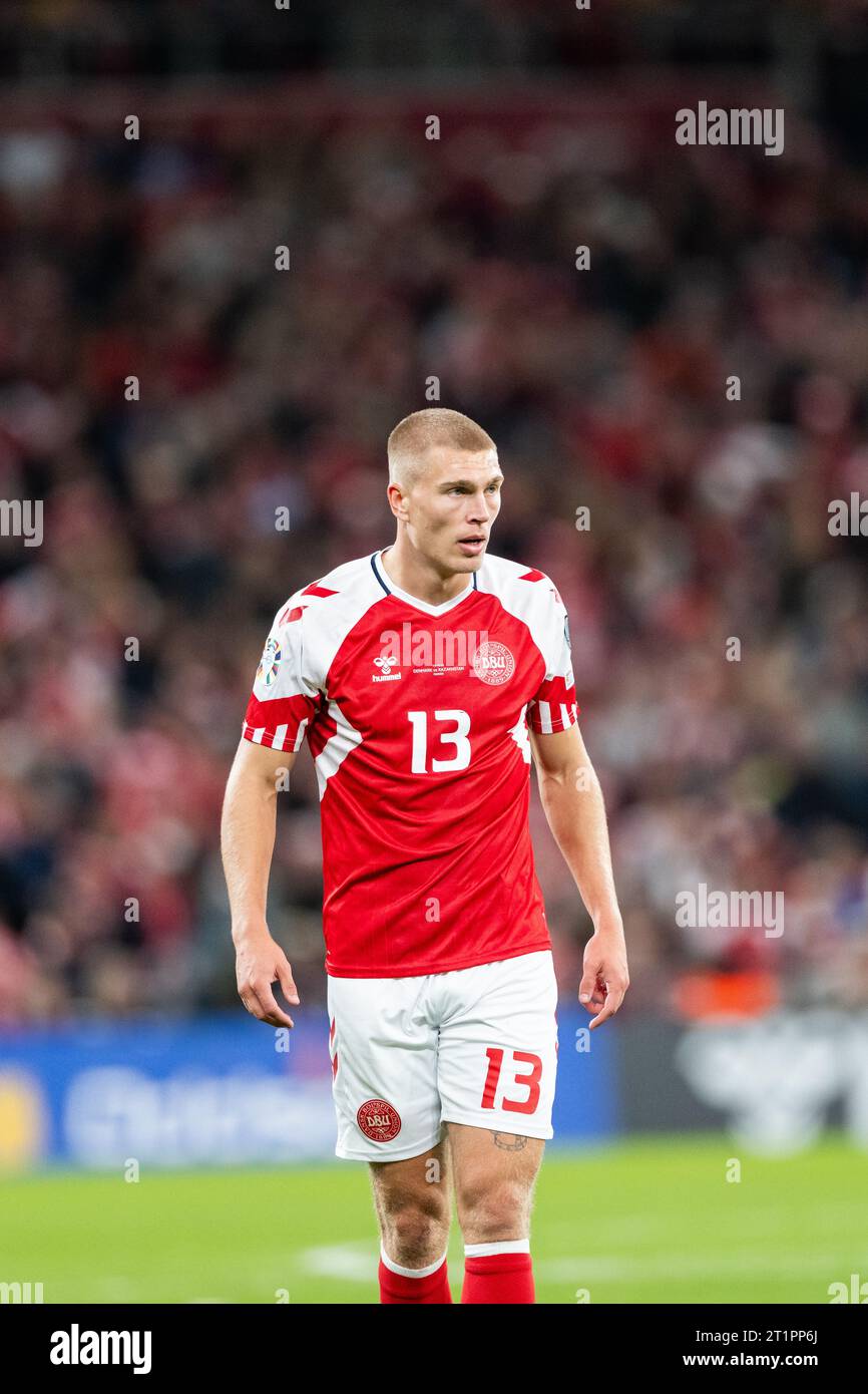 Copenhagen, Denmark. 14th Oct, 2023. Rasmus Kristensen (13) of Denmark ...