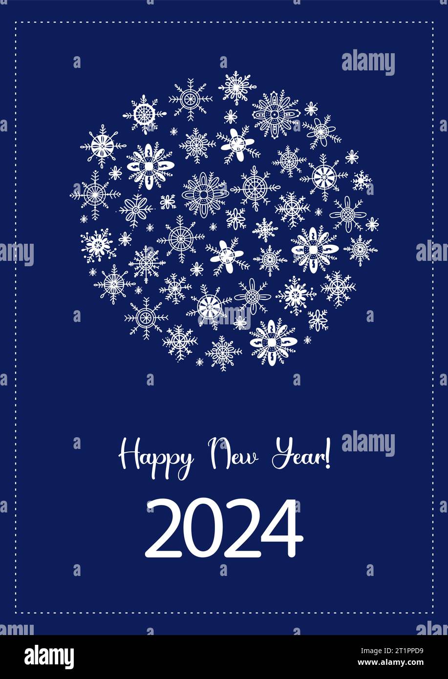 2024 Happy New Year. Ball of snowflakes on blue background. Vector ...