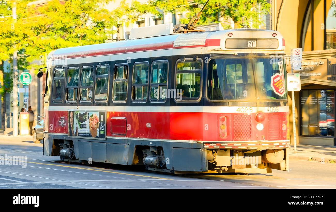 Vintage CLRV or Canadian Light Rail Vehicle driving on a city street in ...