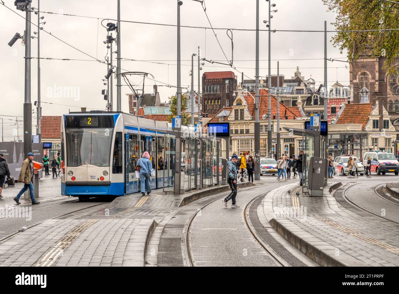 The No. 2 tram stop outside the Central Station, Amsterdam Stock Photo ...