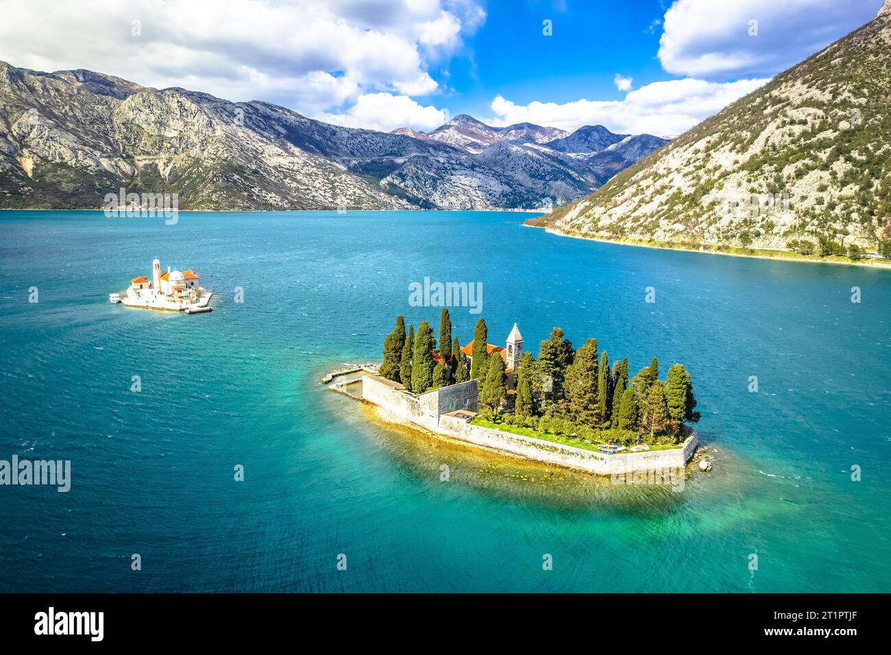 Boka Kotorska bay scenic islets aerial view, archipelago of Montenegro ...