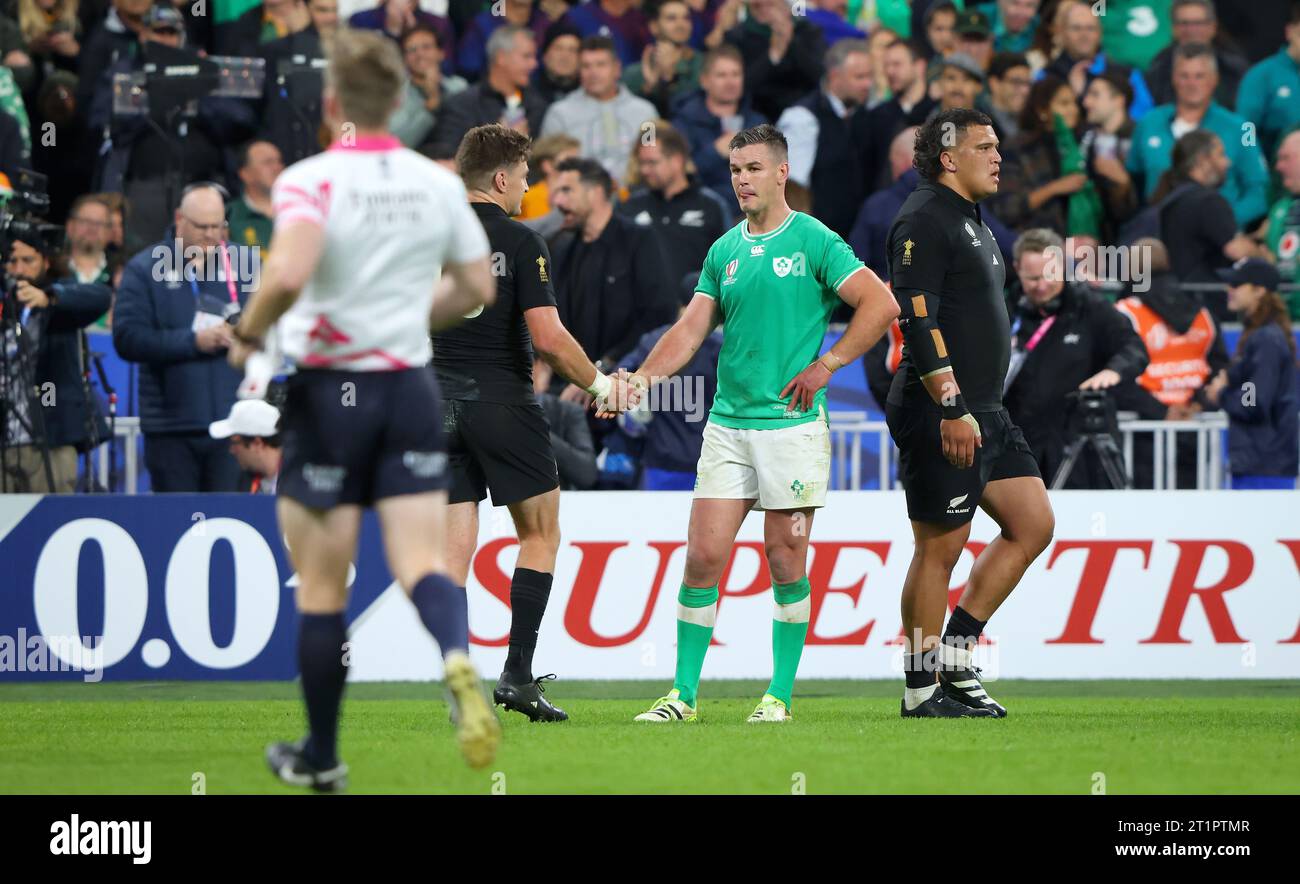 Paris, France. 14th Oct, 2023. Johnny Sexton of Ireland shakes hands ...