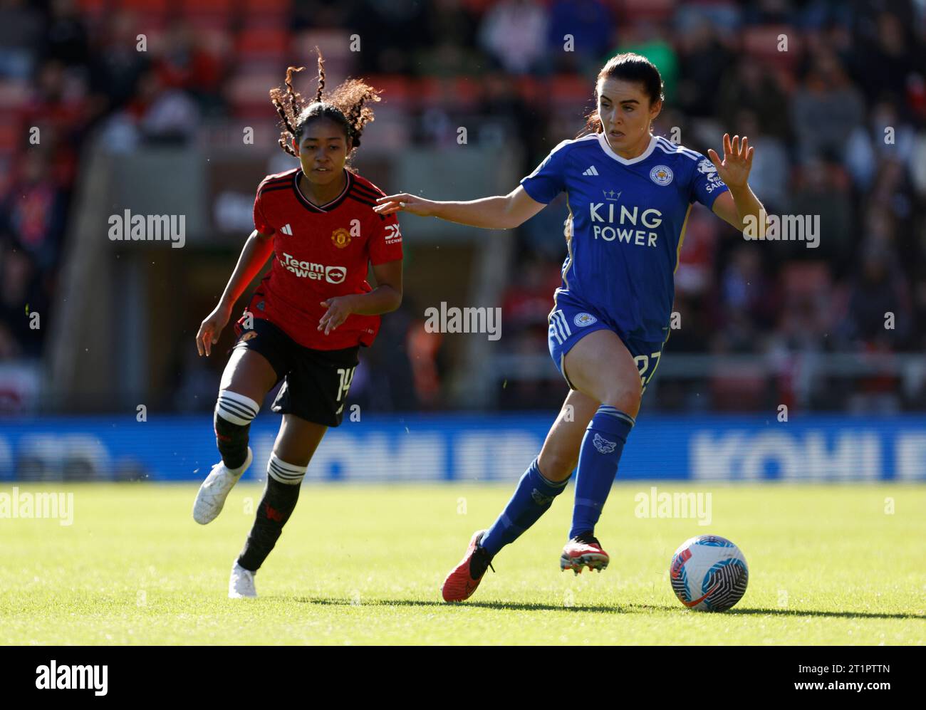Manchester United's Jayde Riviere (left) and Leicester City's Shannon O ...