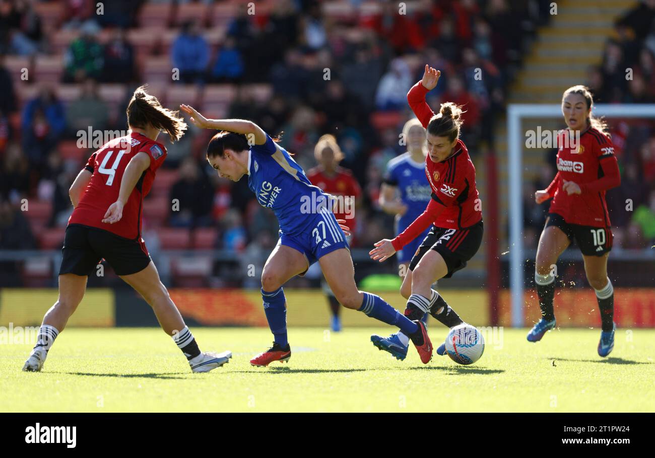 Leicester City's Shannon O'Brien (centre left) is tackled by Manchester ...