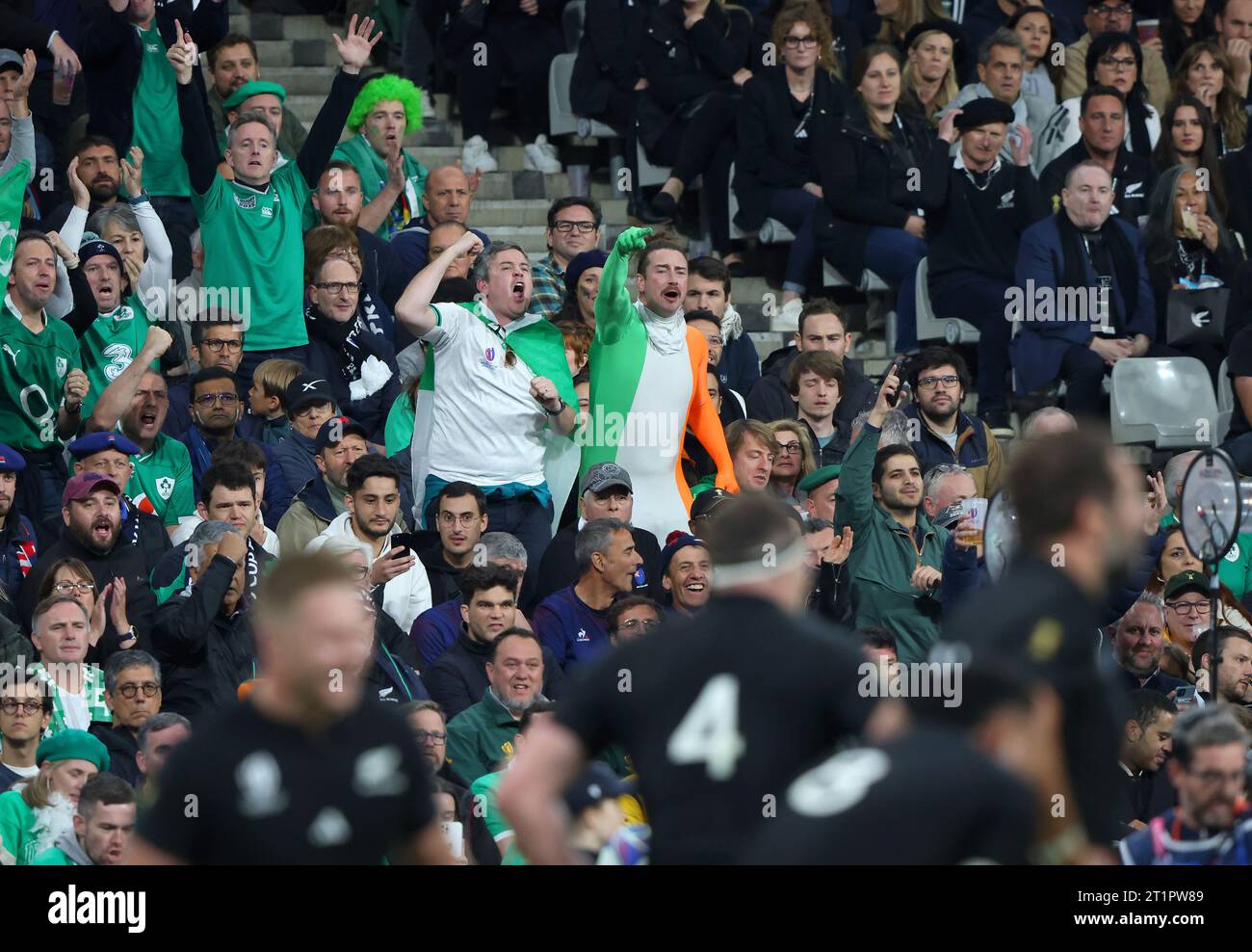 Paris, France. 14th Oct, 2023. Irish fans during the Rugby World Cup ...