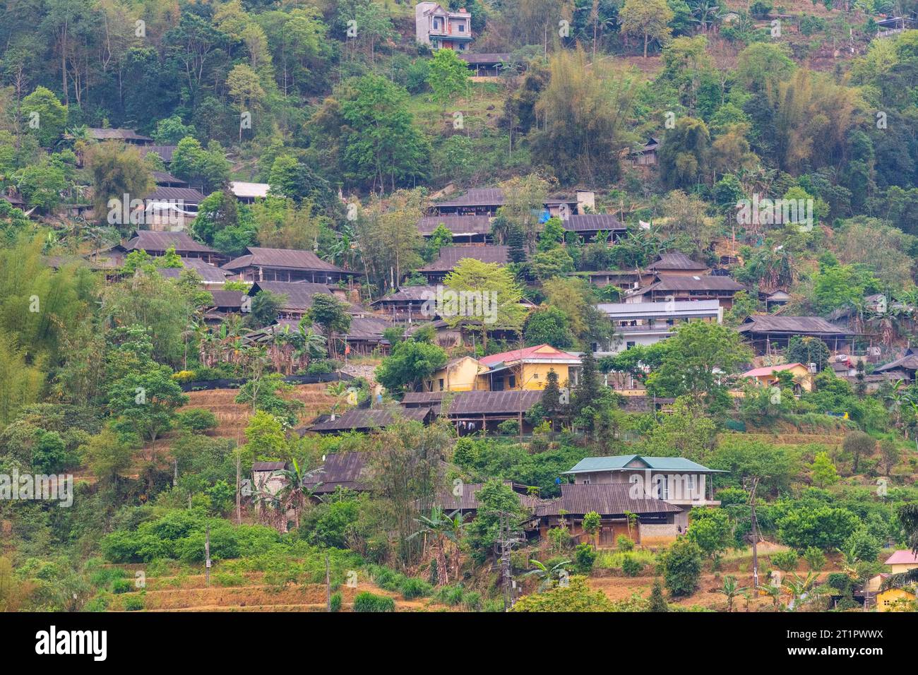 Can Cau,Vietnam. Hmong Houses on Hillside. Lao Cai Province Stock Photo ...