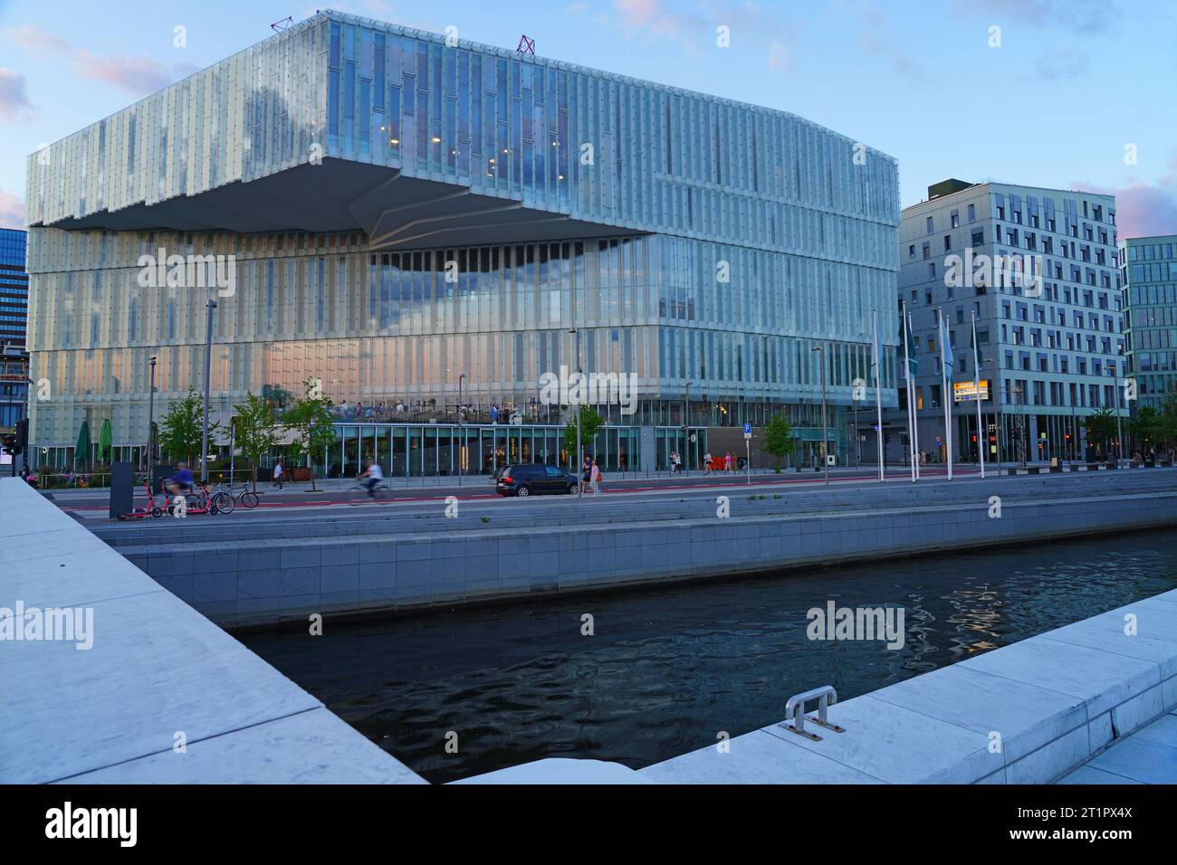 OSLO, NORWAY -30 JUNE 2023- Sunset view of the iconic Deichman Bjørvika ...