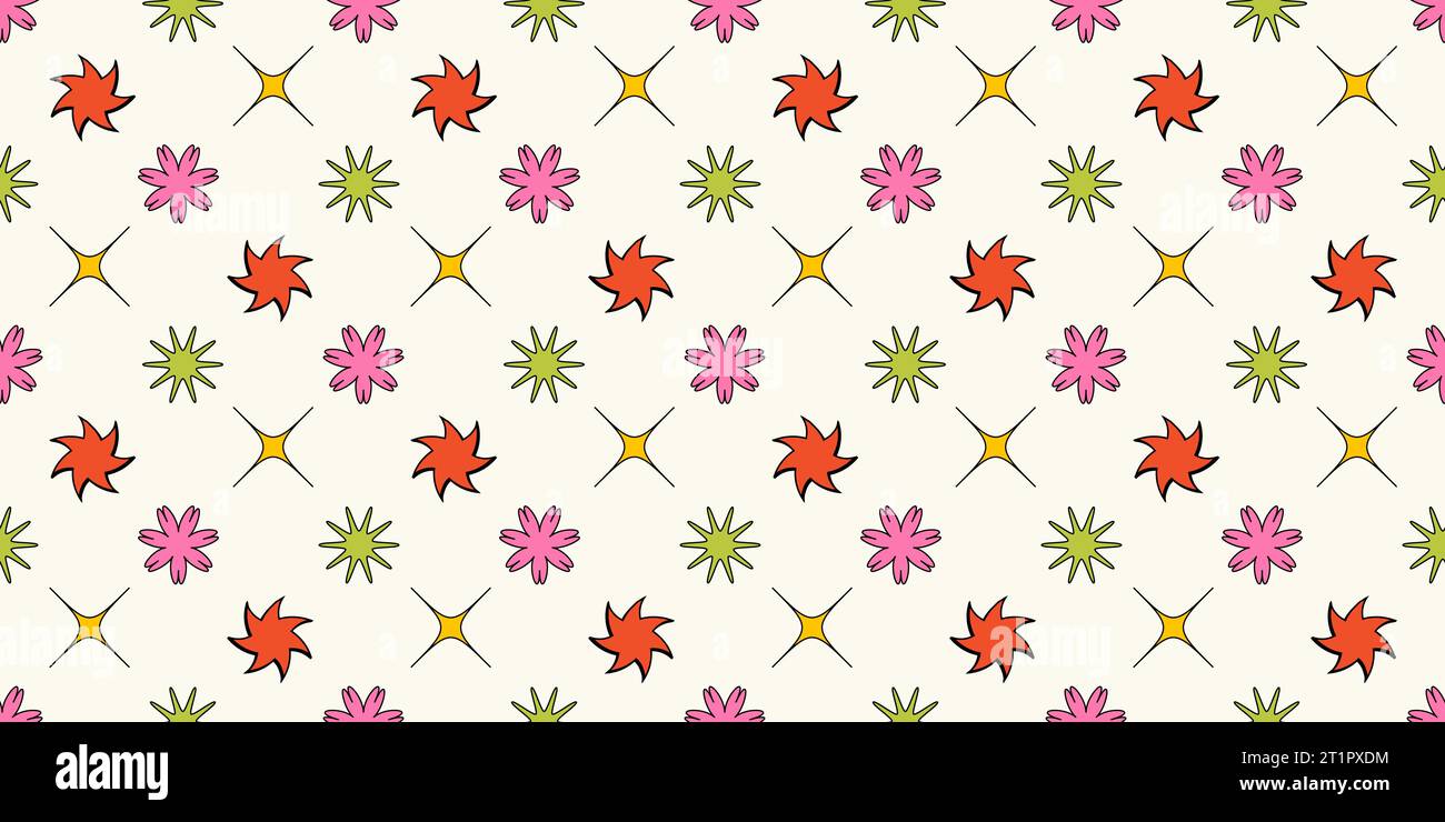 Geometric shapes and figures seamless pattern in trendy neobrutalism ...