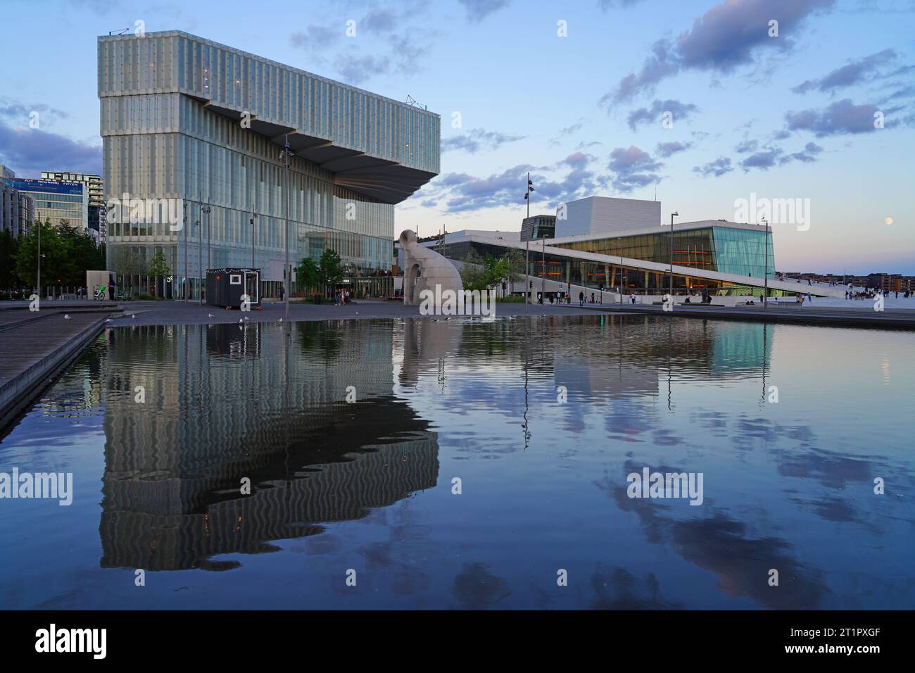 OSLO, NORWAY -30 JUNE 2023- Sunset view of the iconic Deichman Bjørvika ...