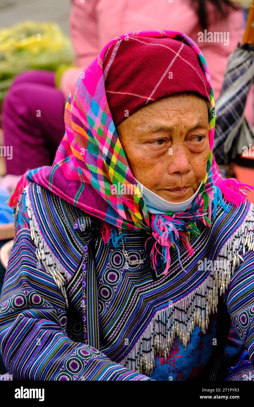 Bac Ha, Vietnam. Hmong Woman in Traditional Clothing in the Sunday ...