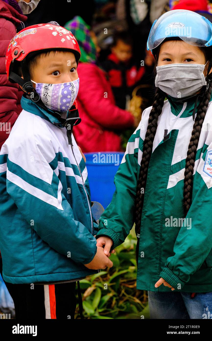 Bac Ha, Vietnam. Sunday Market Scene. Two Young Hmong Boys. Lao Cai ...