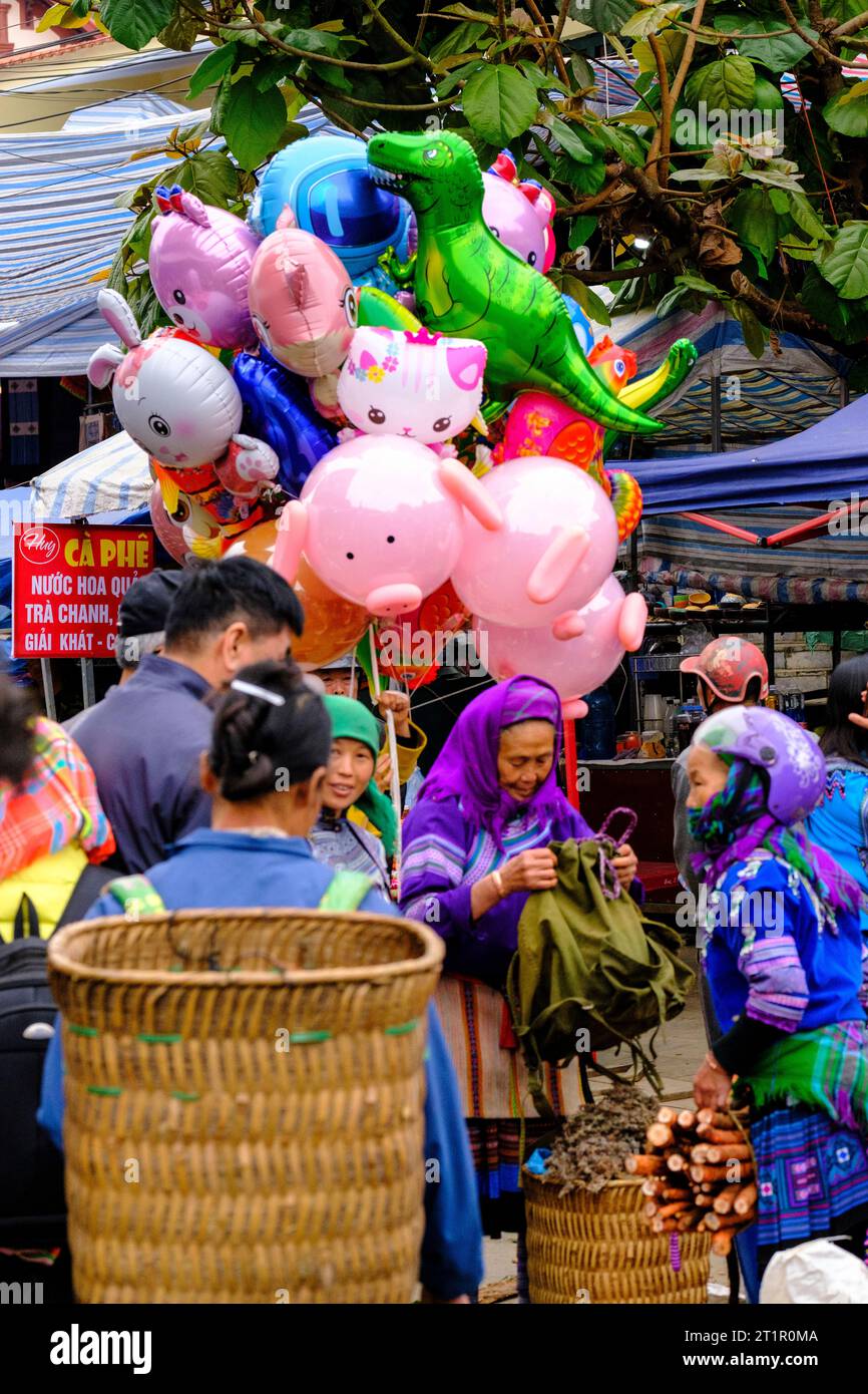 Bac Ha, Vietnam. Sunday Market Scene with Balloon Vendor. Lao Cai ...