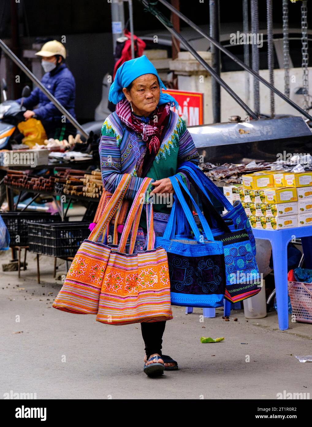Bac Ha, Vietnam. Sunday Market Scene. Hmong Woman with Bags to Sell ...