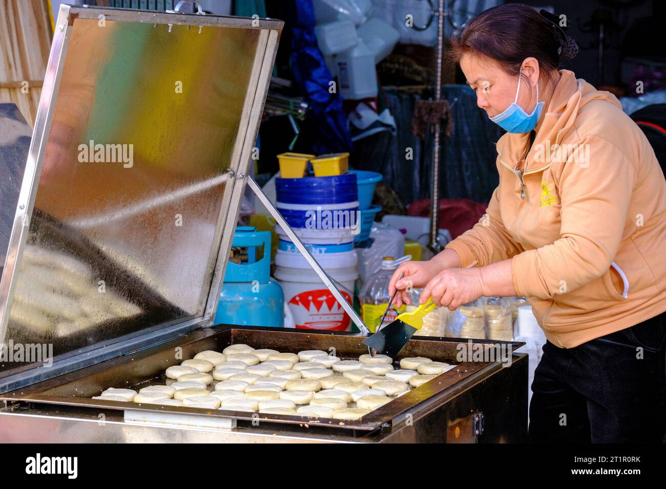 Bac Ha Vietnam Sunday Market Scene Woman Cooking Breakfast Pastries Lao Cai Province Stock