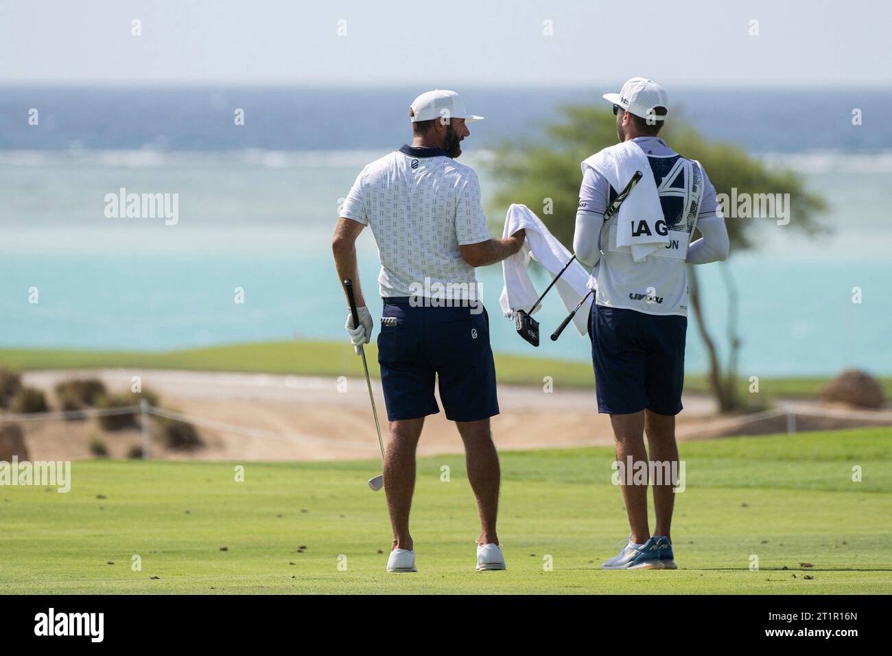 Captain Dustin Johnson of 4Aces GC seen on the 15th green during the ...