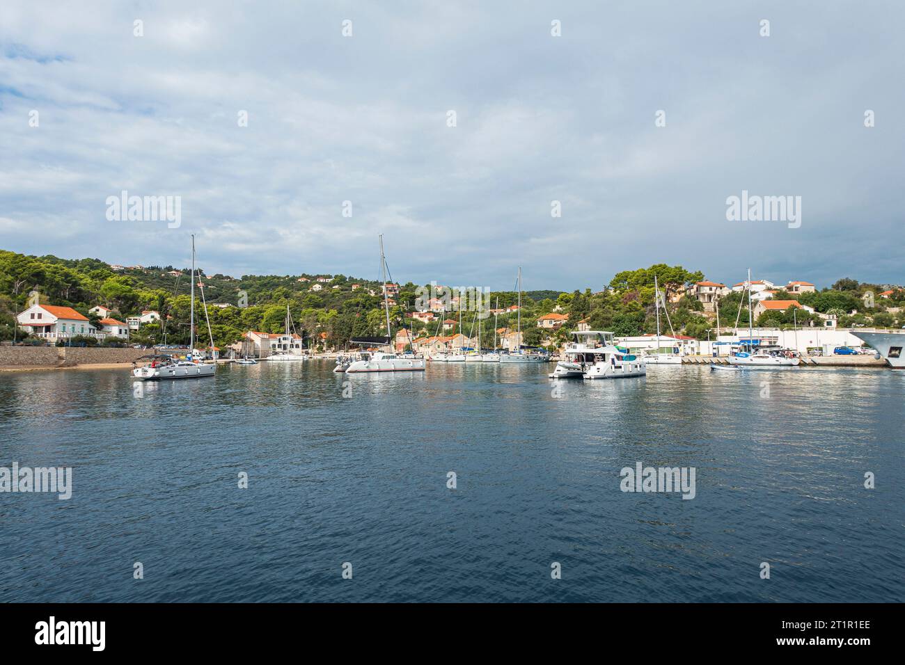 Rogac city, port, island of Solta, sailing yacht, cruising, sea, petrol ...