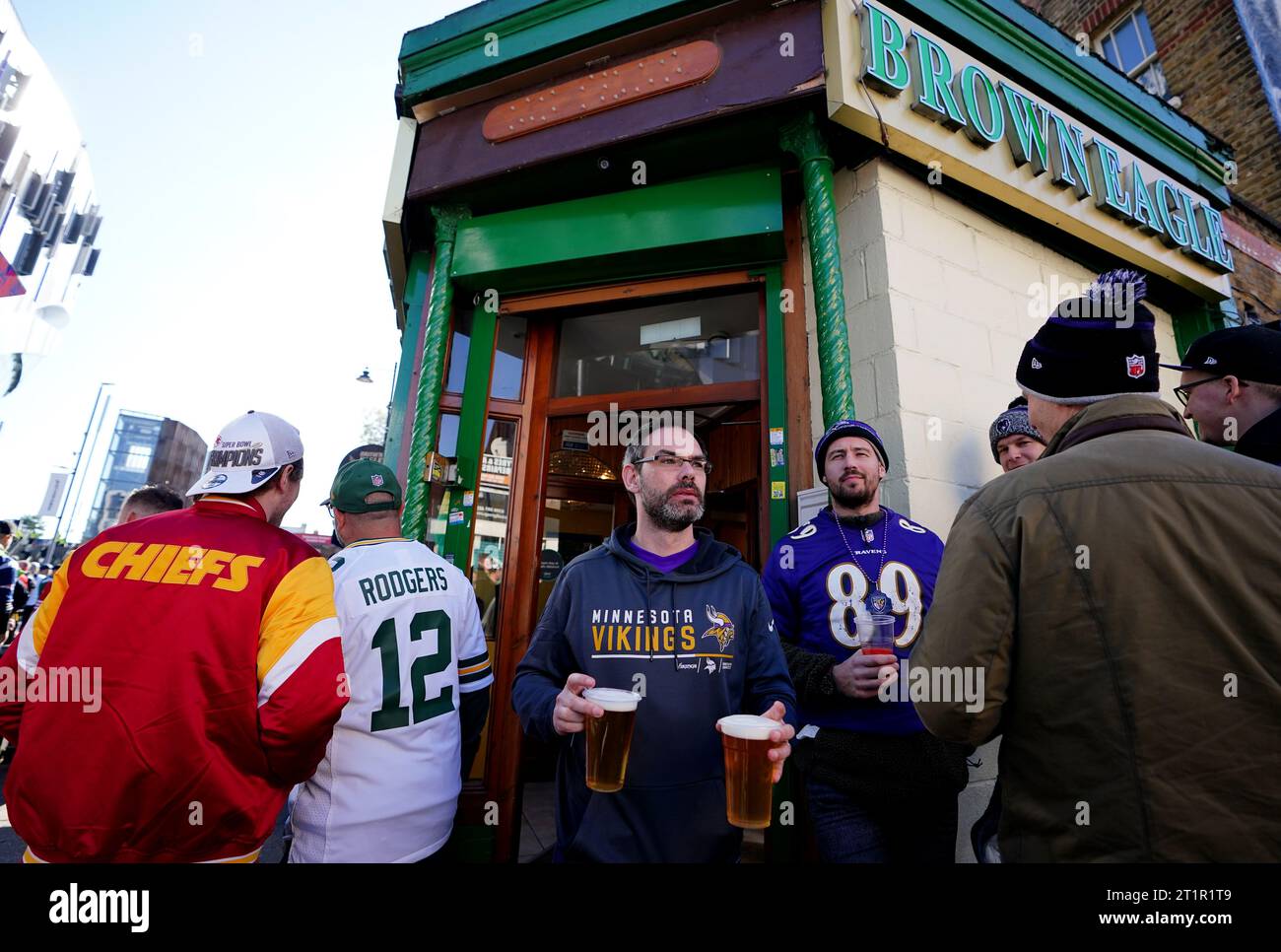 NFL fans gather near the stadium prior to the NFL international match ...