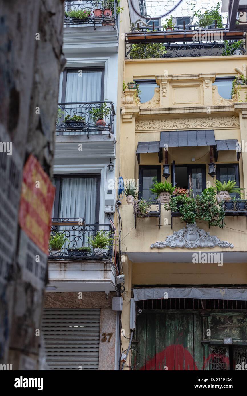 French Indochina architecture of Old Quarter or Phố cổ Hà Nội, Hanoi ...